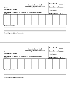 Behavior Report Card Doc Template | pdfFiller
