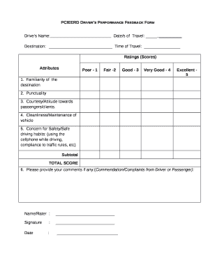 PCIEERD Drivers Perance Feedback Doc Template | pdfFiller