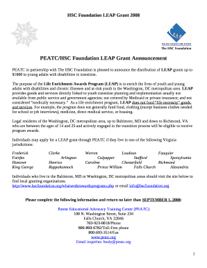 PEATC/HSC Foundation LEAP Grant Announcement Doc Template | pdfFiller