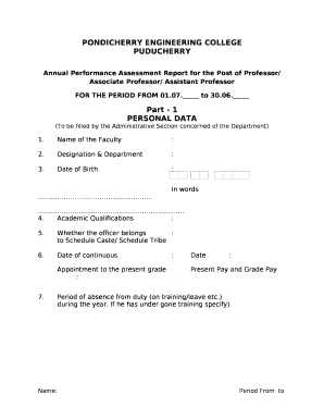 Annual Perance Assessment Report for the Post of Professor/ Associate ...