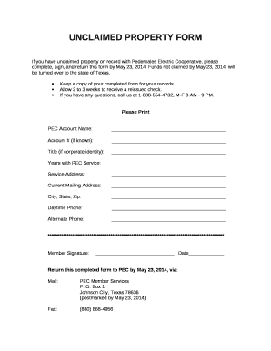 UNCLAIMED PROPERTY Doc Template | pdfFiller