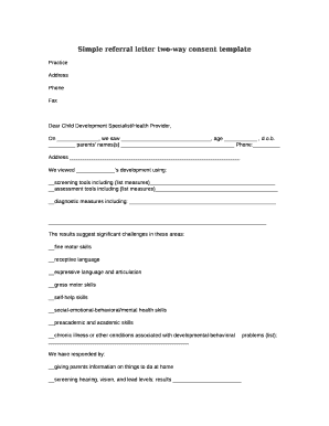 Simple referral letter two-way consent template Doc Template | pdfFiller