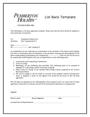 list back agreement Doc Template | pdfFiller