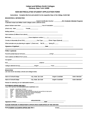 NON-MATRICULATED STUDENT APPLICATION Doc Template | pdfFiller