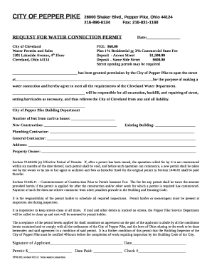 REQUEST FOR WATER CONNECTION PERMITDate: Doc Template | pdfFiller