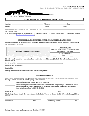 APPLICATION FOR GEOLOGIC HAZARD REPORT Doc Template | pdfFiller