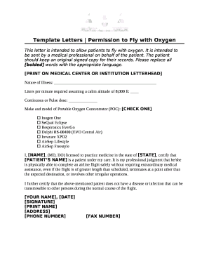 Template Letters Permission to Fly with Oxygen Doc Template | pdfFiller