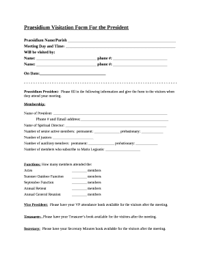 Praesidium Visitation For the President Doc Template | pdfFiller
