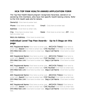 HCA TOP PAW HEALTH AWARD APPLICATION Doc Template | pdfFiller