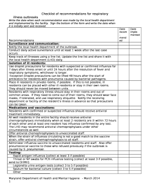 Checklist of recommendations for respiratory illness outbreaks Doc ...