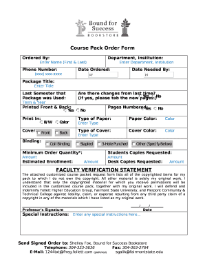 Course Pack Order Doc Template | pdfFiller