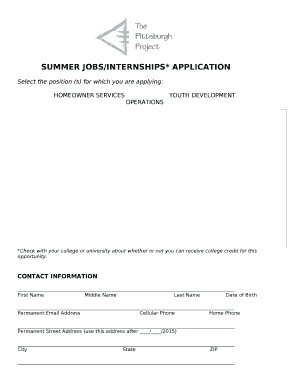 SUMMER JOBS/INTERNSHIPS* APPLICATION Doc Template | pdfFiller