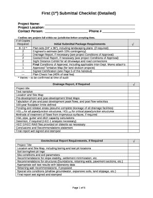 First (1st) Submittal Checklist (Detailed) Doc Template | pdfFiller