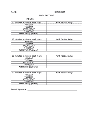 MATH FACT LOG Doc Template | pdfFiller