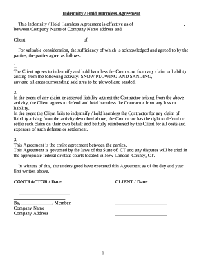 Indemnity / Hold Harmless Agreement Doc Template | pdfFiller