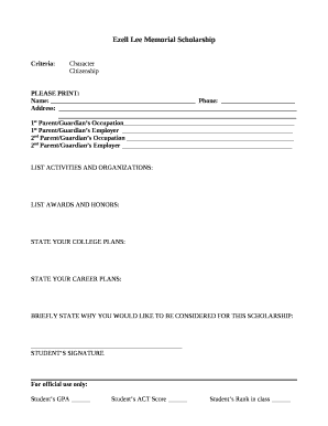 Ezell Lee Memorial Scholarship Doc Template | pdfFiller