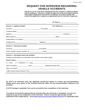 REQUEST FOR INTERVIEW REGARDING VEHICLE ACCIDENTS Doc Template | pdfFiller