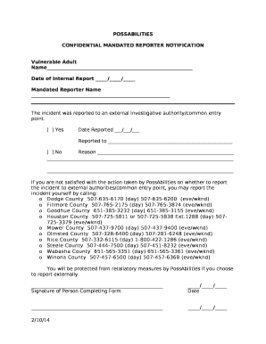 CONFIDENTIAL MANDATED REPORTER NOTIFICATION Doc Template | pdfFiller