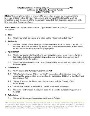 A Bylaw to Regulate Reserve Funds Doc Template | pdfFiller