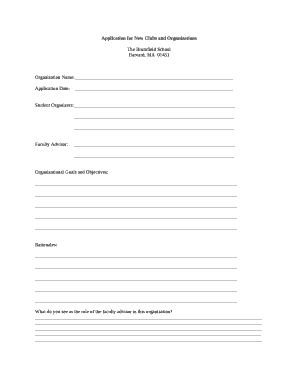 Application for New Clubs and Organizations Doc Template | pdfFiller