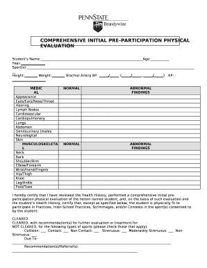 COMPREHENSIVE INITIAL PRE-PARTICIPATION PHYSICAL EVALUATION Doc ...