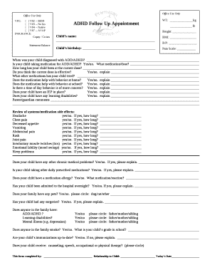 ADHD Follow Up Appointment Doc Template | pdfFiller