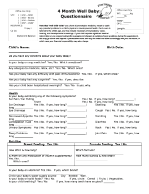 4 Month Well Baby Questionnaire Doc Template | pdfFiller