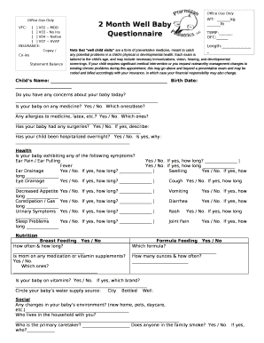2 Month Well Baby Questionnaire Doc Template | pdfFiller