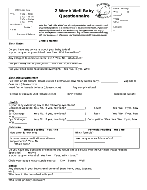 2 Week Well Baby Questionnaire Doc Template | pdfFiller