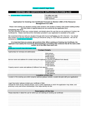 EXISTING USE CERTIFICATE APPLICATION (s Doc Template | pdfFiller