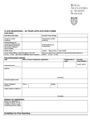 FLEXI BOARDING - IN YEAR APPLICATION Doc Template | pdfFiller