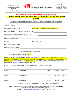 TRANSCRIPT AND IMMUNIZATION REQUEST Doc Template | pdfFiller