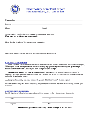 Discretionary Grant Final Report Doc Template | pdfFiller