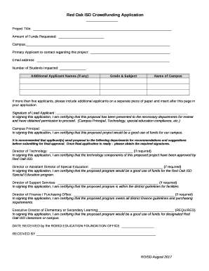 Red Oak ISD Crowdfunding Application Doc Template | pdfFiller