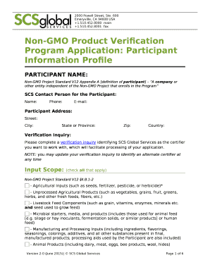 Non-GMO Product Verification Program Application: Participant Ination ...