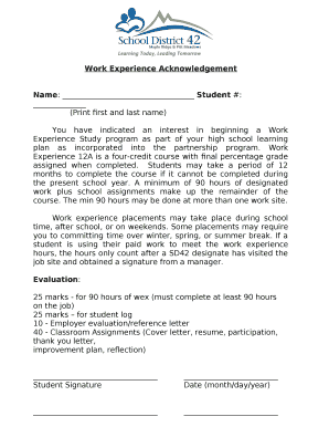 Work Experience Acknowledgement - apprenticeship sd42 Doc Template ...