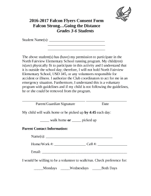 2016-2017 Falcon Flyers Consent Doc Template | pdfFiller