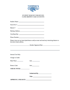 STUDENT REQUEST FOR REFUND Doc Template | pdfFiller