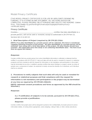 Model Privacy Certificate - research uchc Doc Template | pdfFiller