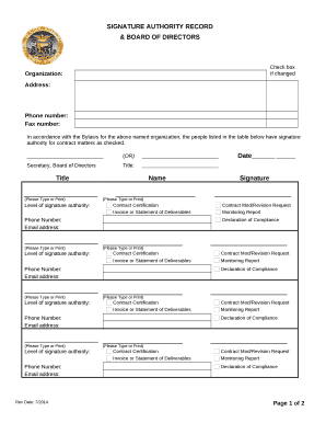 SIGNATURE AUTHORITY RECORD Doc Template | pdfFiller
