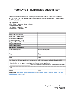 TEMPLATE J SUBMISSION COVERSHEET Doc Template | pdfFiller