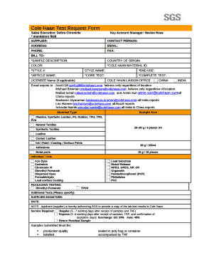 Cole Haan Test Request Doc Template | pdfFiller