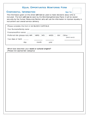 EQUAL OPPORTUNITIESMONITORING Doc Template | pdfFiller