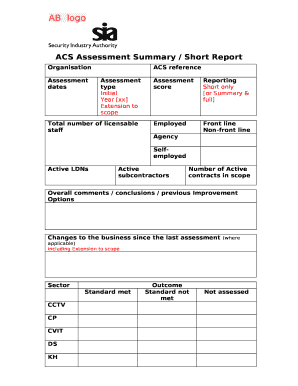 ACS Assessment Summary / Short Report Doc Template | pdfFiller