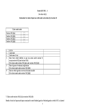 GST ITC 1 Doc Template | pdfFiller