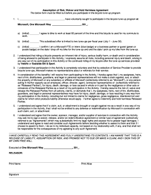 Fillable Online Assumption of Risk, Waiver and Hold Harmless Agreement Fax Email Print - pdfFiller
