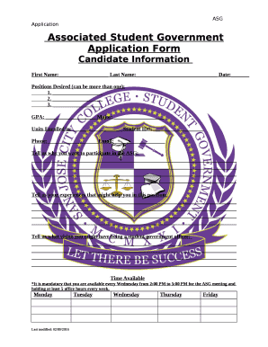 Associated Student Government Application Doc Template | pdfFiller