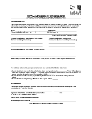 HIPAA Authorization (Standard) Doc Template | pdfFiller