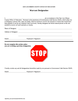 Warrant Designation Doc Template | pdfFiller