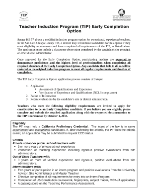 Teacher Induction Program (TIP) Early Completion Option Doc Template ...